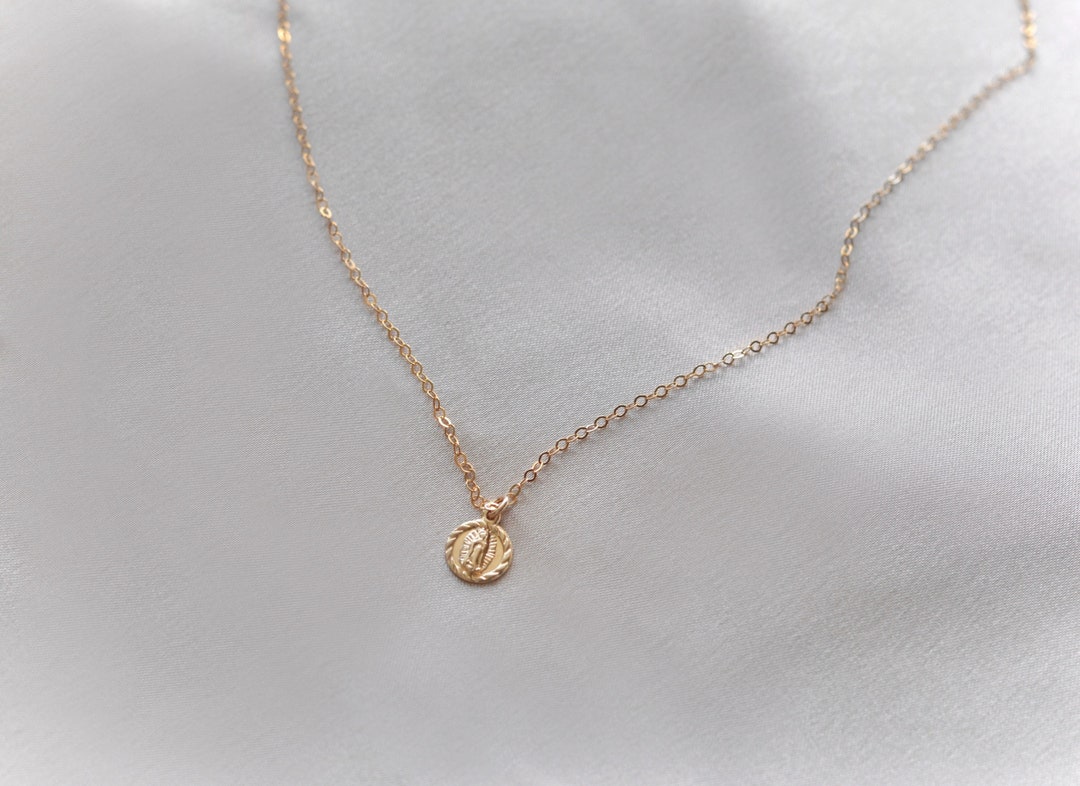 Tiny Saint Mary Necklace. 14k Gold Filled or Sterling Silver. Guadalupe ...