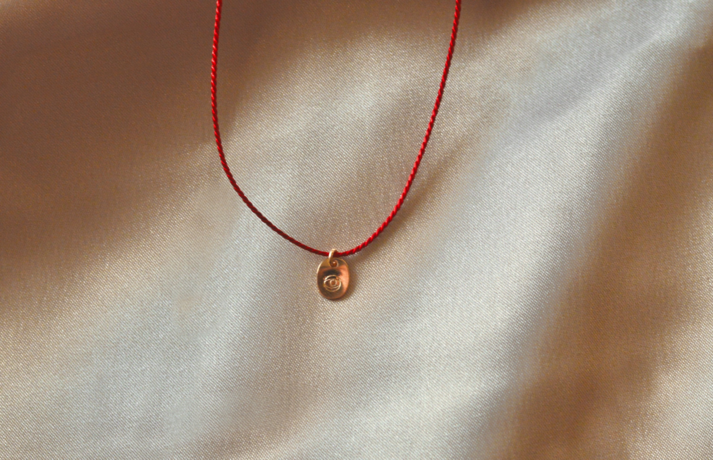 The Red String Silk Evil Eye Necklace. 14KT Gold Filled. | Etsy