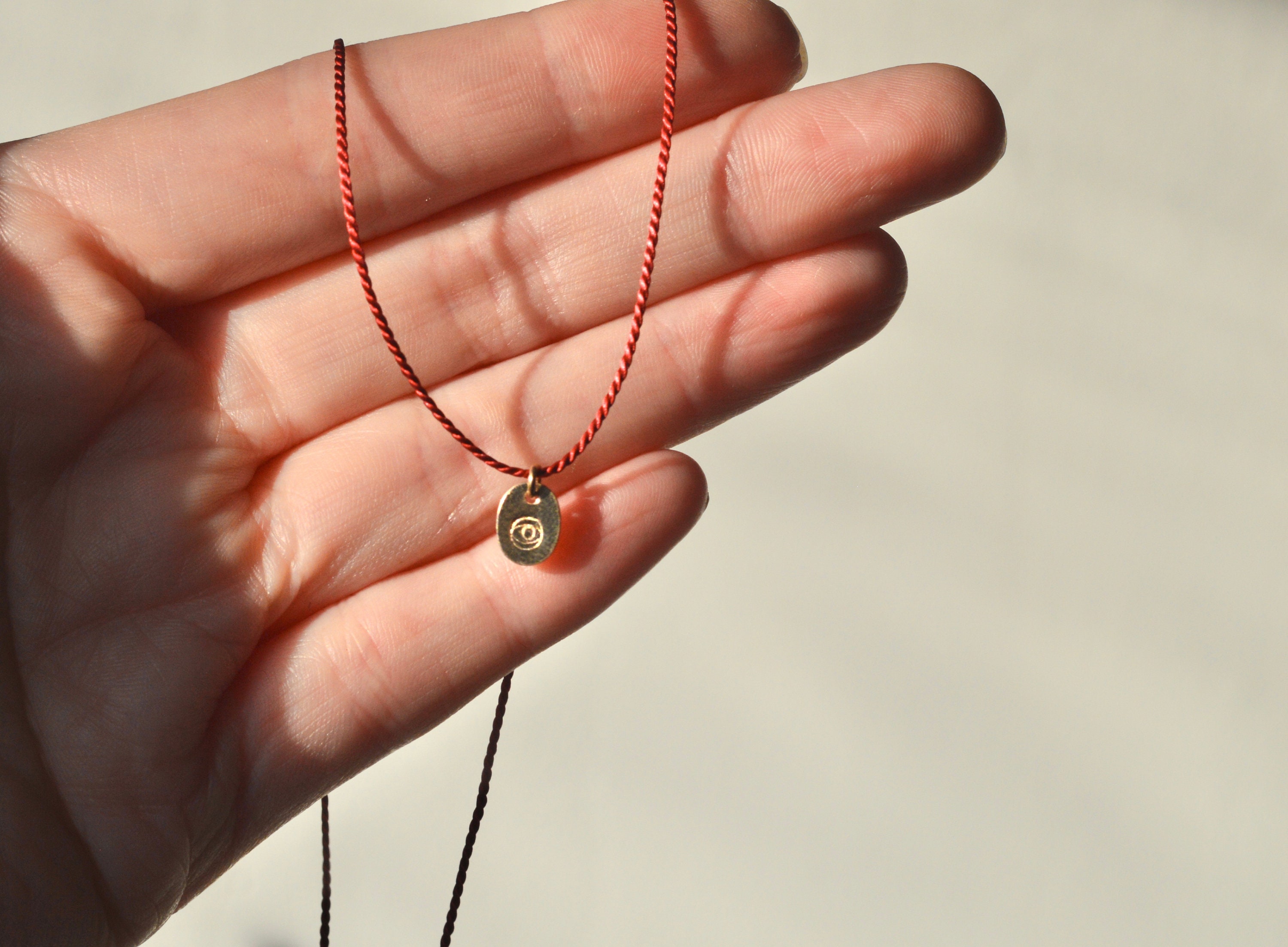 The Red String Silk Evil Eye Necklace. 14KT Gold Filled. | Etsy