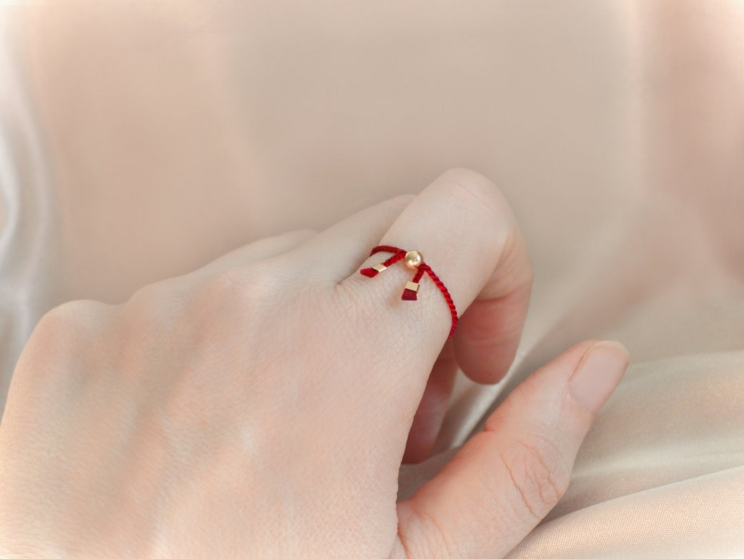 Silk Red String Ring. 14KT Gold Filled With Fine Jewel Red Silk. Time ...