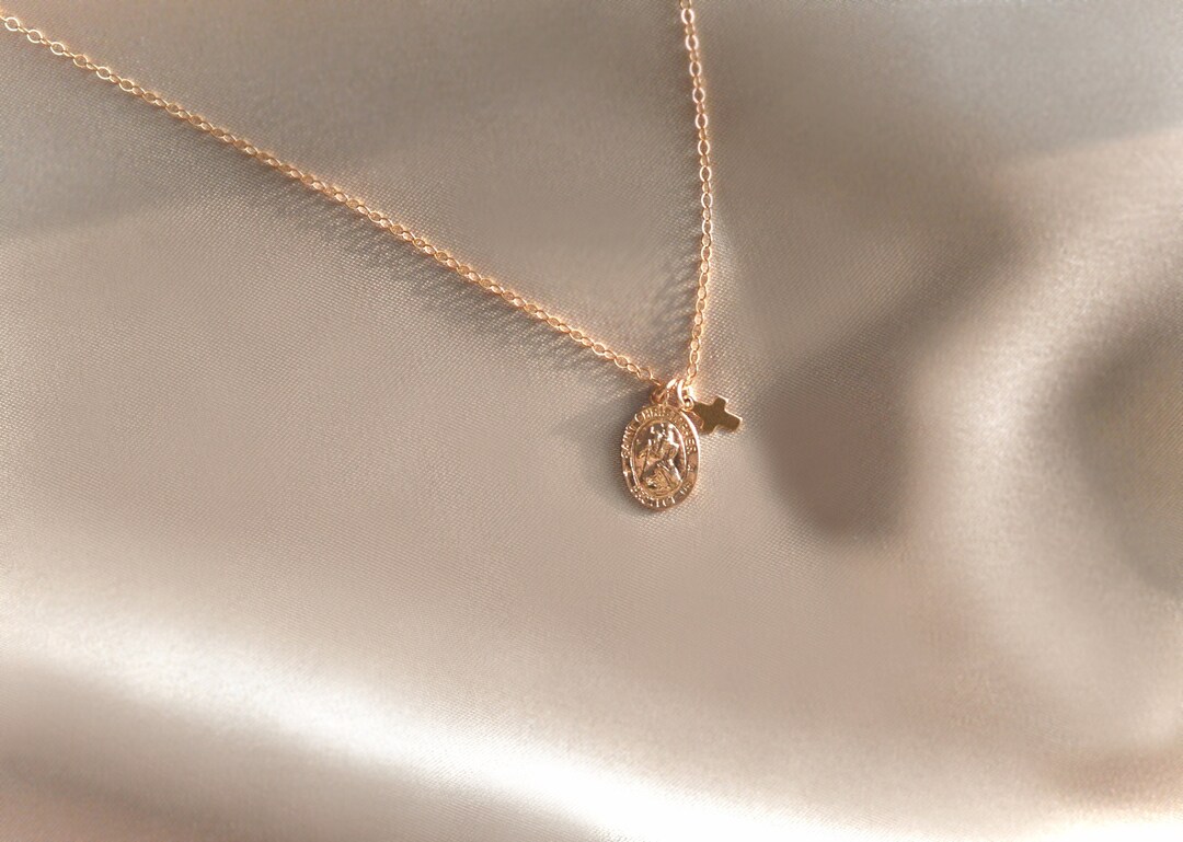 Saint Christopher + Cross Necklace. 14KT Gold Filled. Beautiful ...