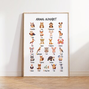 Cute Animal Alphabet Poster for Classroom Wall, Printable ABC Wall Art ...