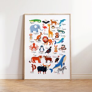 Animal Alphabet Poster, Nursery ABC Wall Art, A-Z Animals Watercolor ...