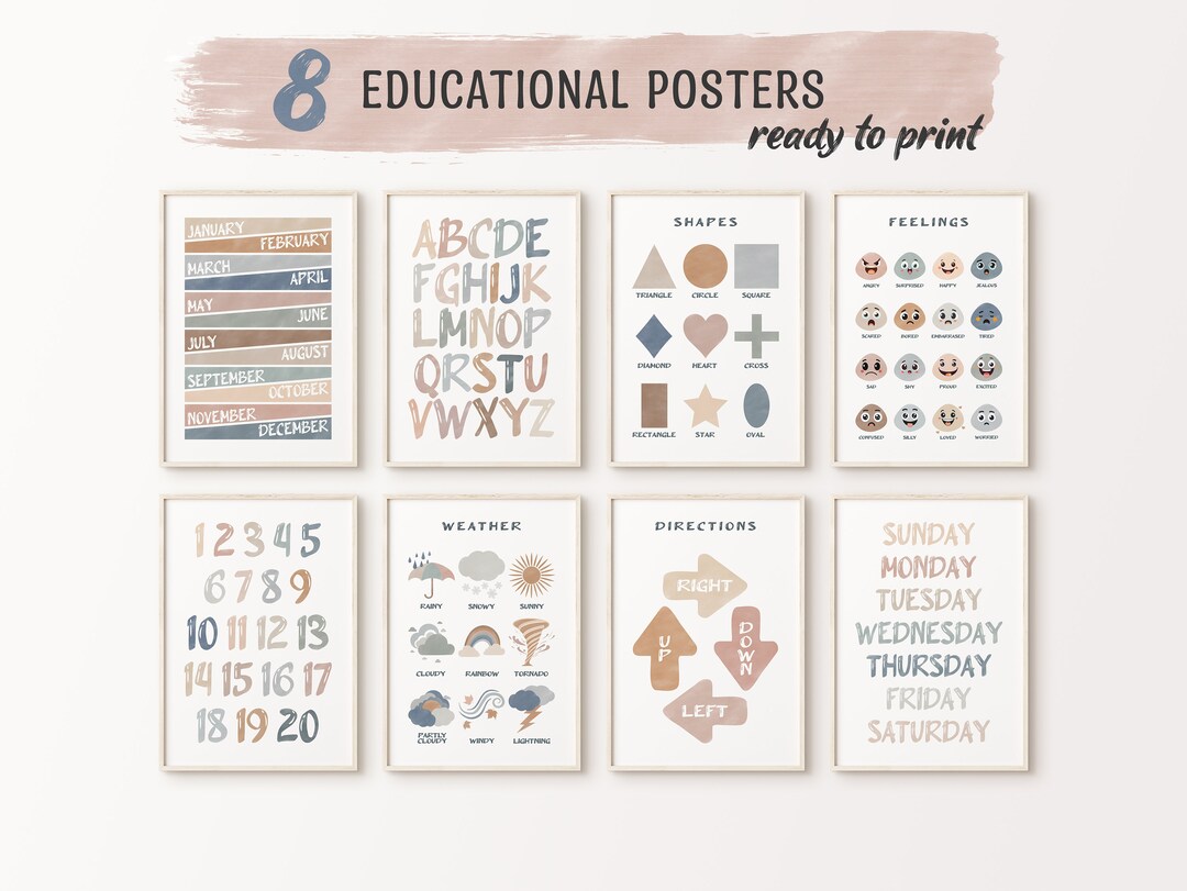 Neutral Educational Poster Set of 8, Printable Classroom Decor ...
