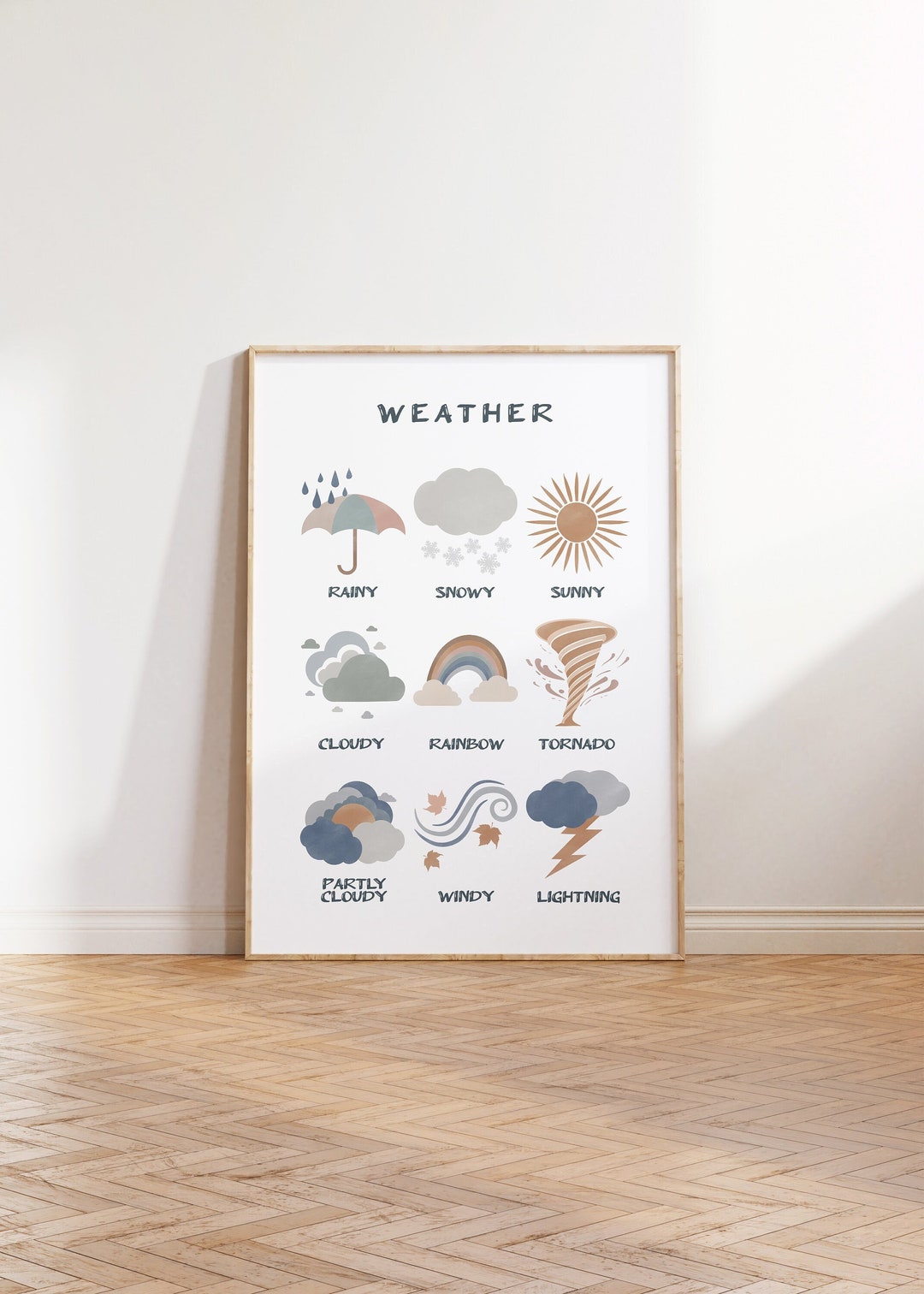 Kids Weather Chart Printable Montessori Learning Material, Neutral ...