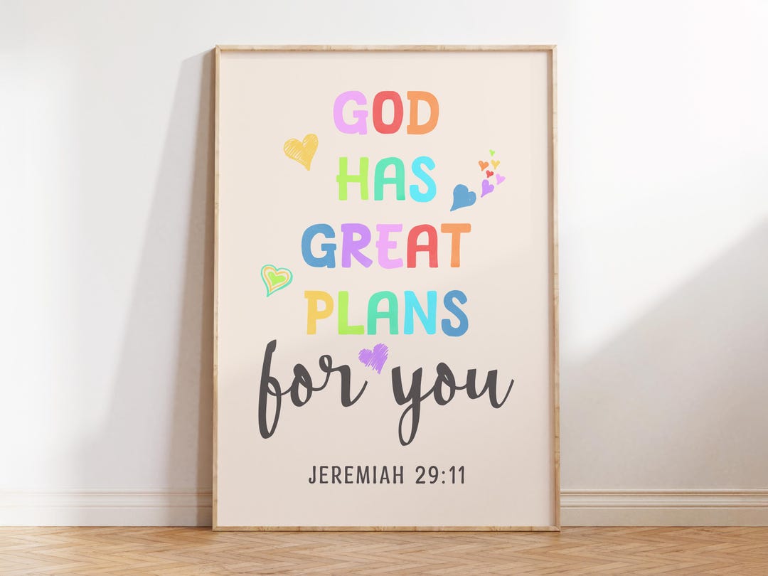 Kids Bible Verse Poster, Jeremiah 29 11 Wall Art, Printable Christian ...