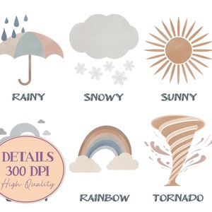 Kids Weather Chart Printable Montessori Learning Material, Neutral ...