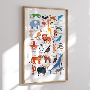Animal Alphabet Poster, Nursery ABC Wall Art, A-Z Animals Watercolor ...