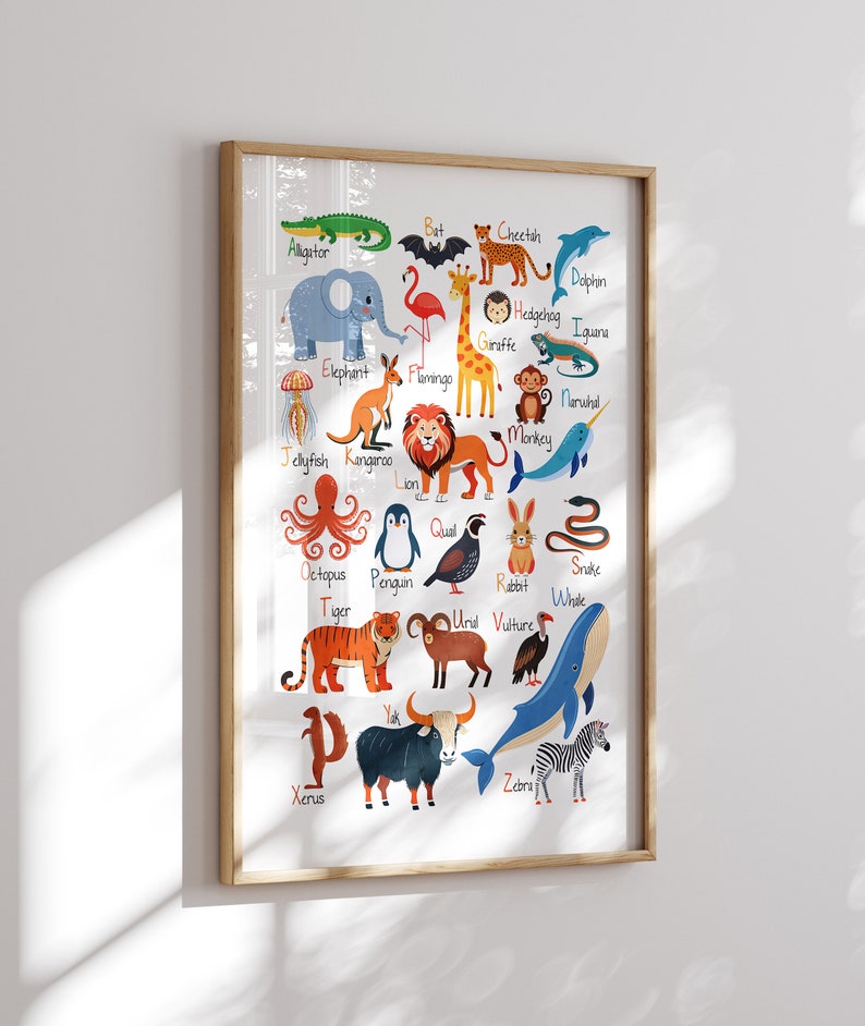 Animal Alphabet Poster, Nursery ABC Wall Art, A-Z Animals Watercolor ...
