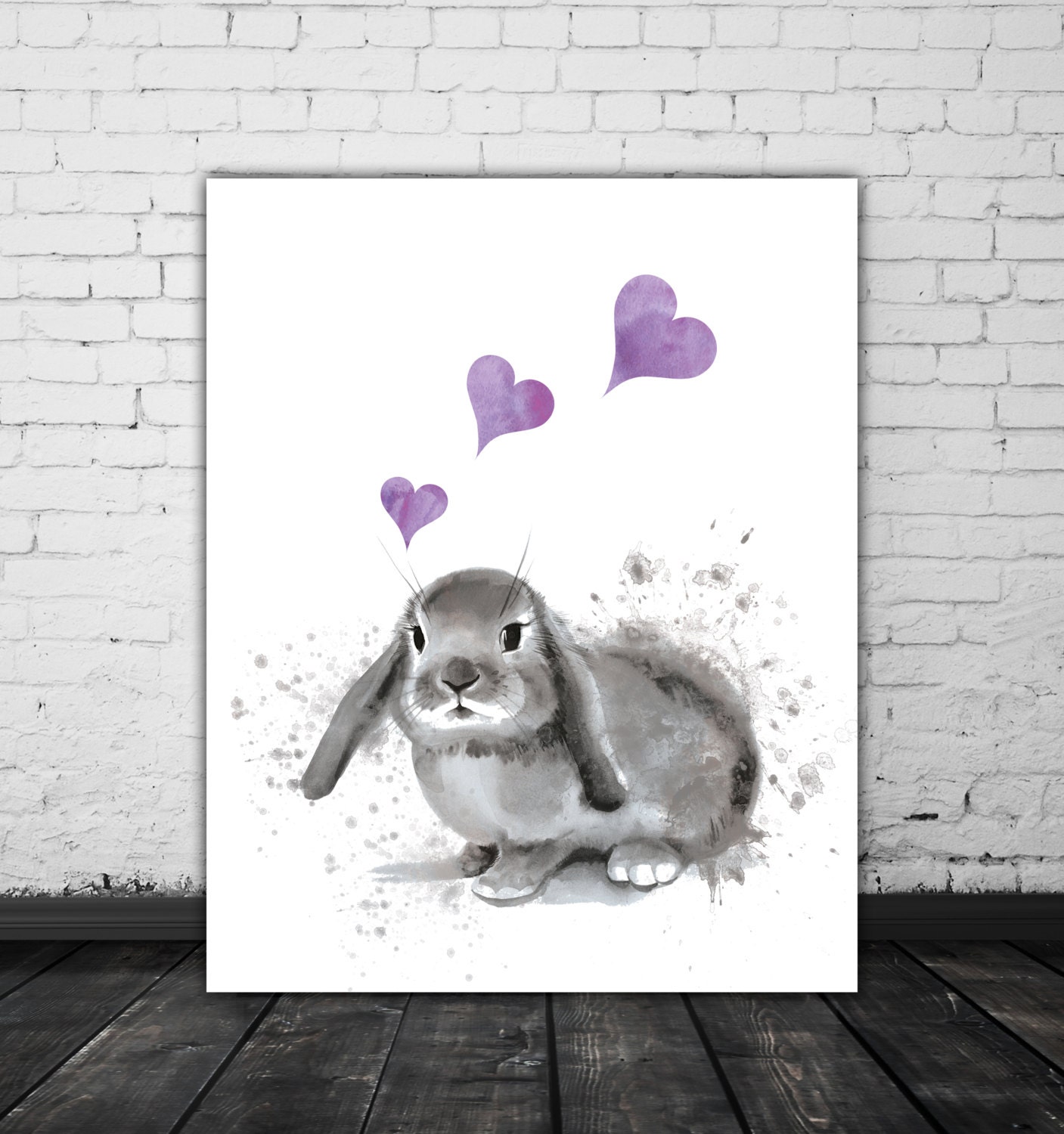 Cute Bunny Print Gray Watercolor Rabbit Art Cute Animal | Etsy