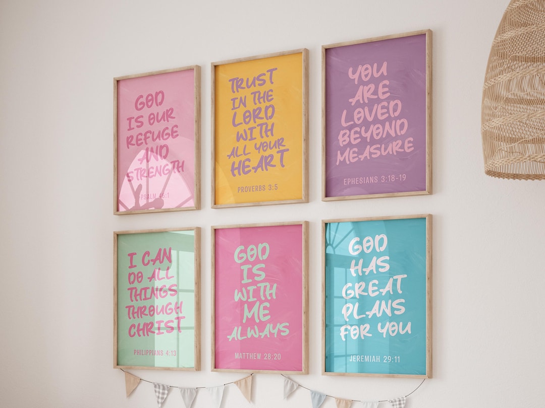 Girl Nursery Decor, Christian Wall Art Set of 6, Motivational Quotes ...