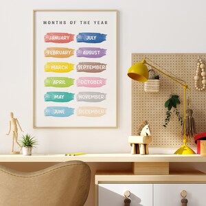 Months of the Year Printable Poster, Watercolor Classroom Decor ...