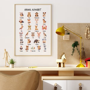 Cute Animal Alphabet Poster for Classroom Wall, Printable ABC Wall Art ...