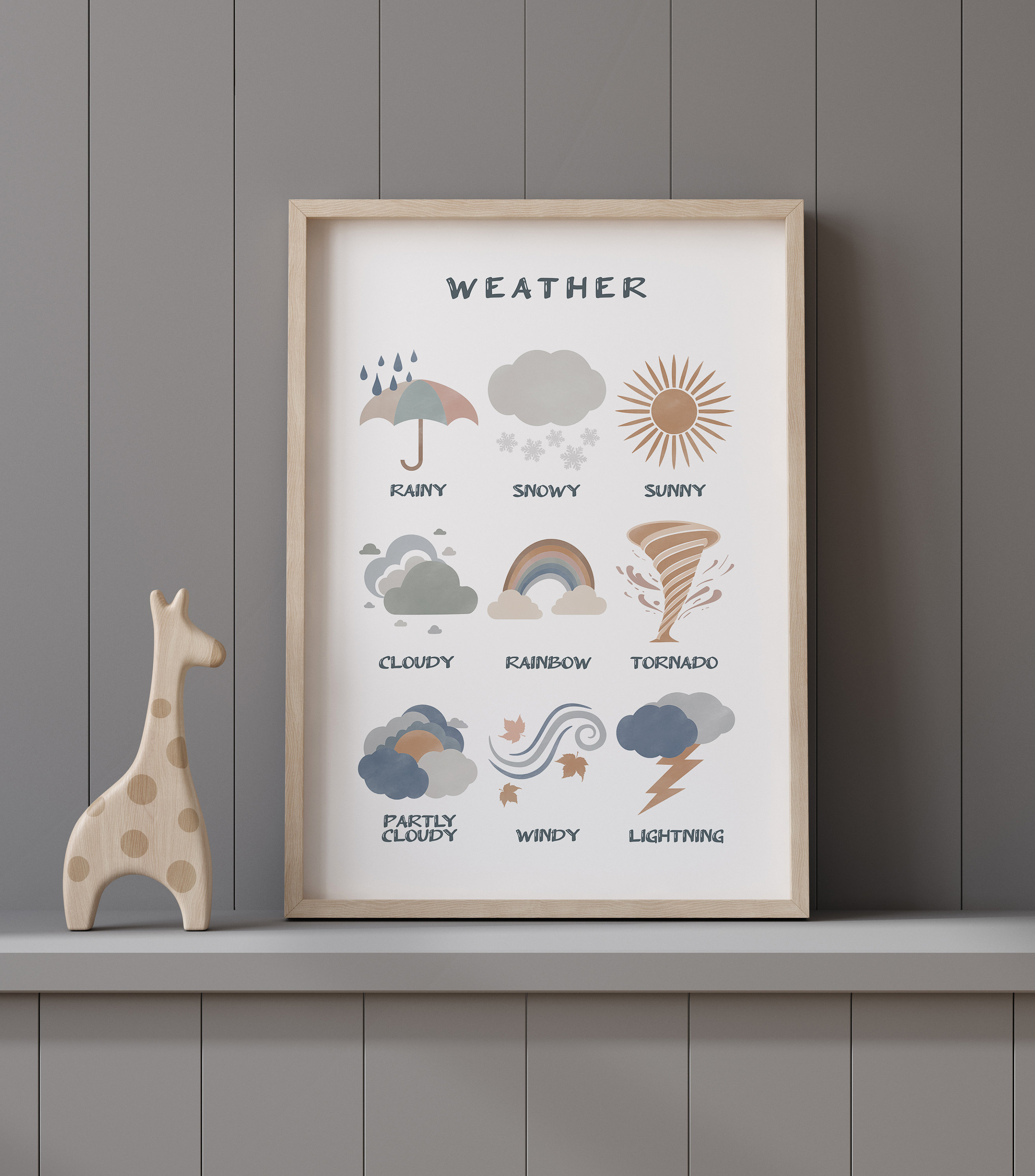 Kids Weather Chart Printable Montessori Learning Material, Neutral ...