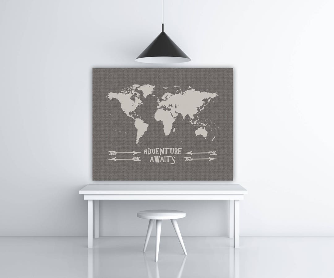 Adventure Awaits Printable World Map, World Travel Decor, Adventure ...