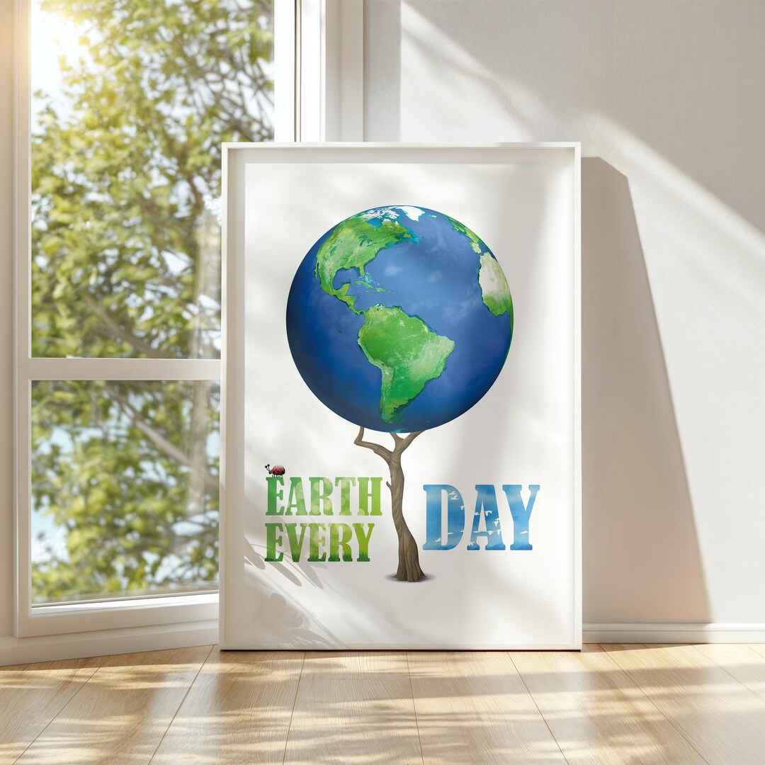 Earth Day Poster, Environment Wall Art, Globe Art Print, Blue Green ...