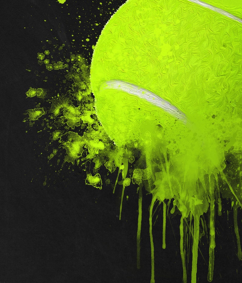 Tennis Poster, Green Watercolor Splash Art, Tennis Gifts, Black Green ...