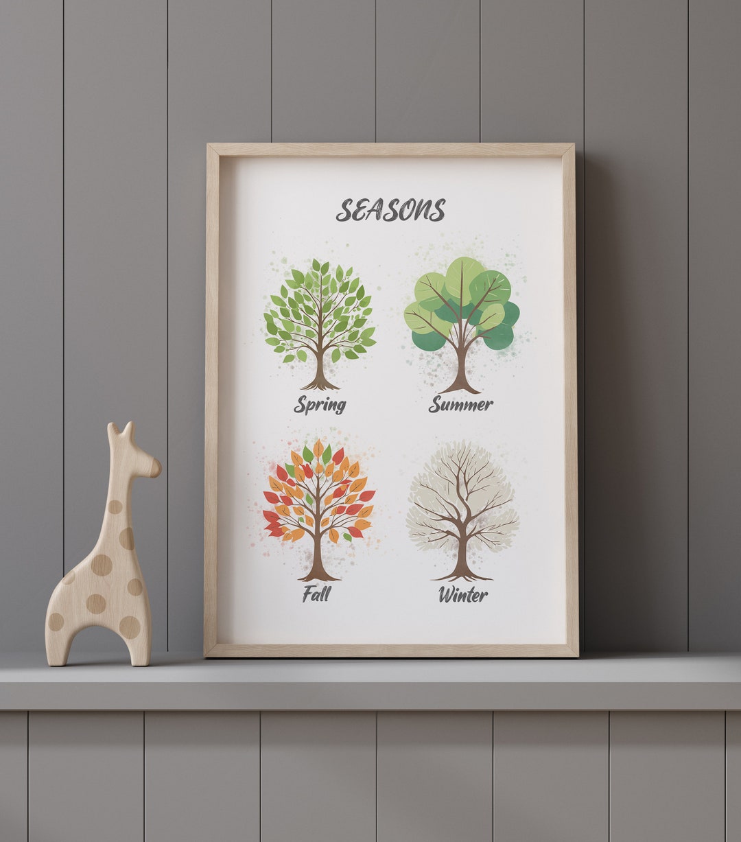 Printable Seasons Poster, Watercolor Trees Print, Nursery Teacher Wall ...