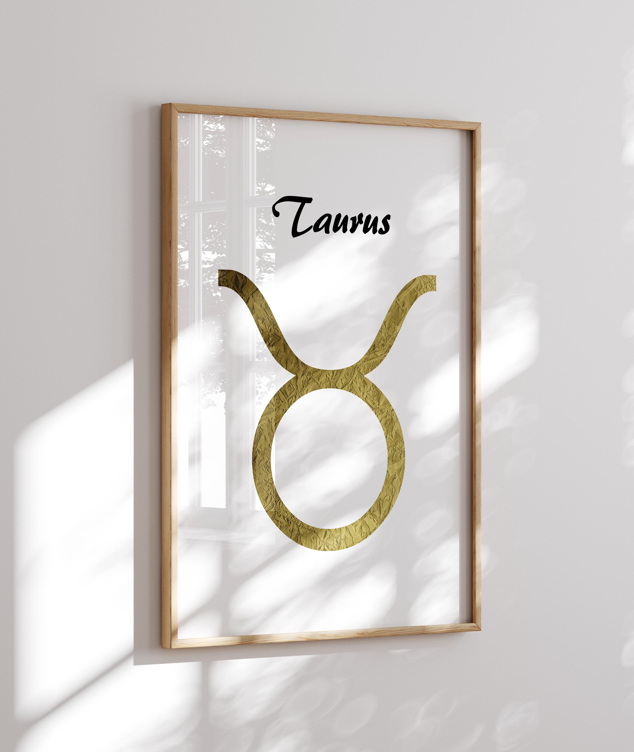 Printable Taurus Poster, Zodiac Wall Art, Astrology Wall Decor, Gold ...