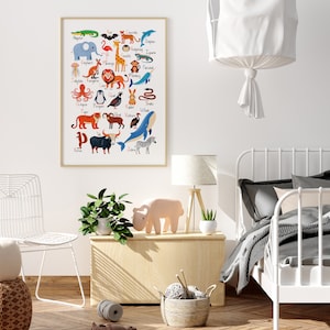 Animal Alphabet Poster, Nursery ABC Wall Art, A-Z Animals Watercolor ...
