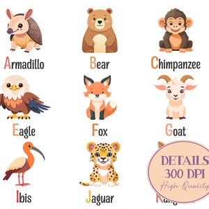 Cute Animal Alphabet Poster for Classroom Wall, Printable ABC Wall Art ...
