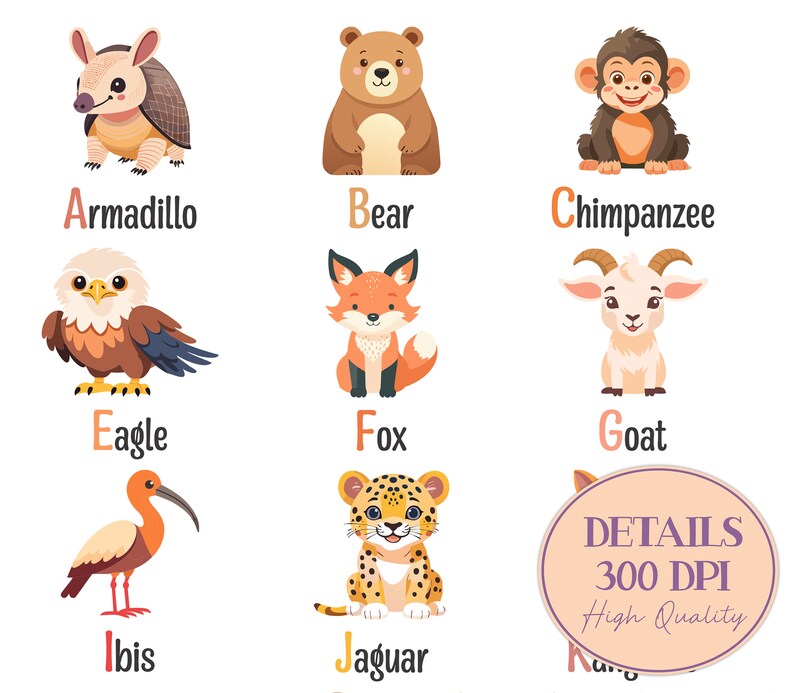 Cute Animal Alphabet Poster for Classroom Wall, Printable ABC Wall Art ...