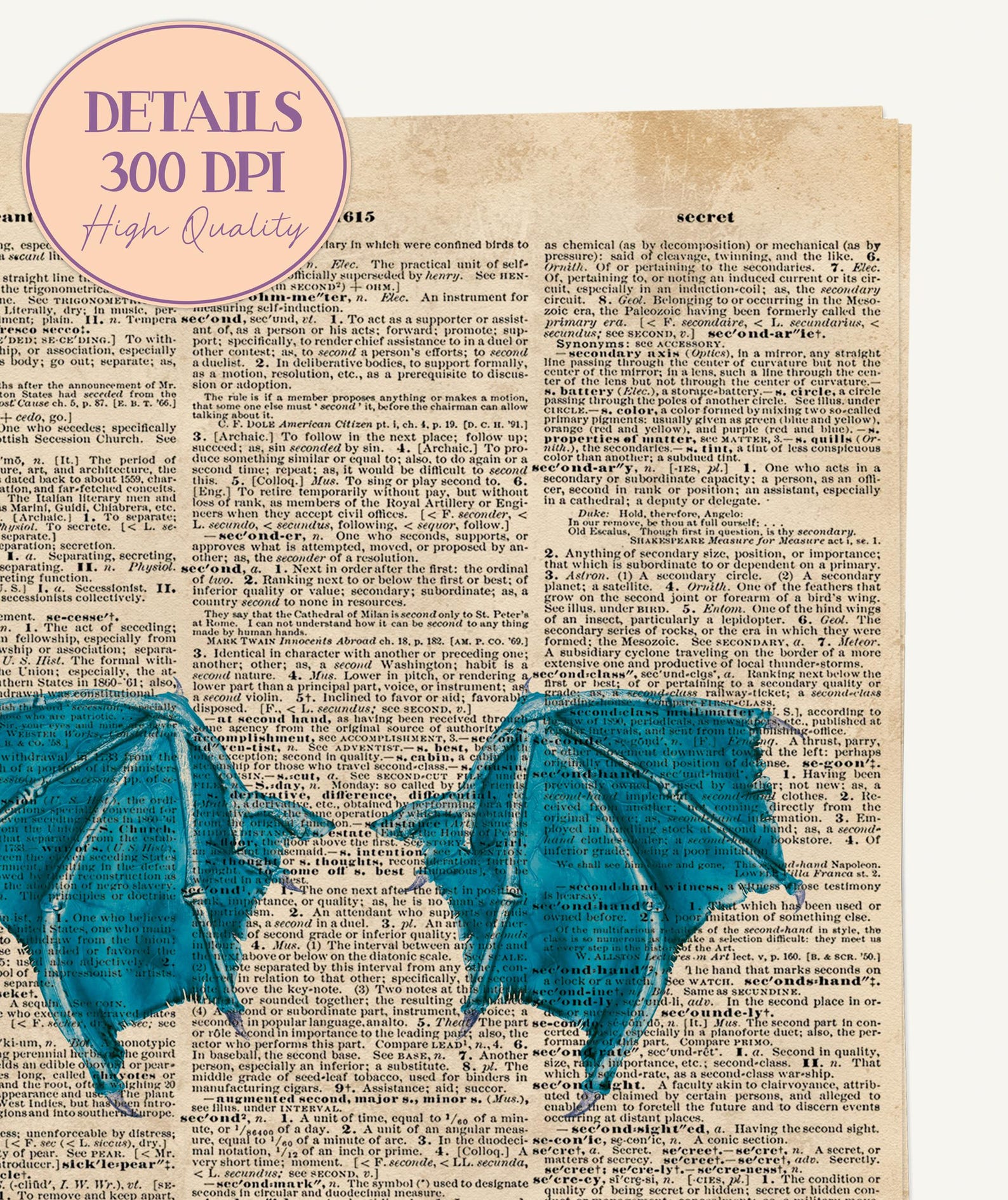 Blue Dragon Wings Wall Decor, Dictionary Wall Art, Fantasy Poster ...