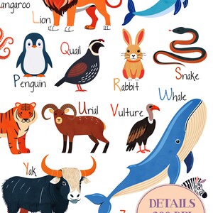Animal Alphabet Poster, Nursery ABC Wall Art, A-Z Animals Watercolor ...