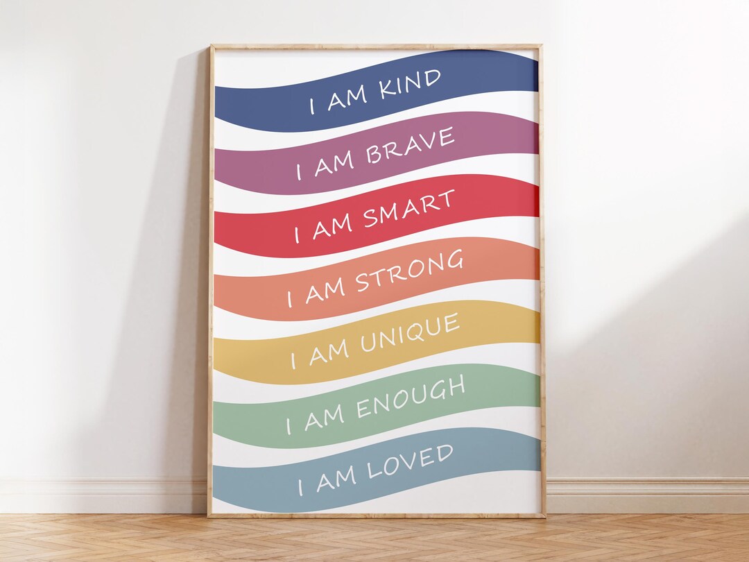 Nursery Affirmations Poster, I Am Kind I Am Brave Print, Kids Room ...