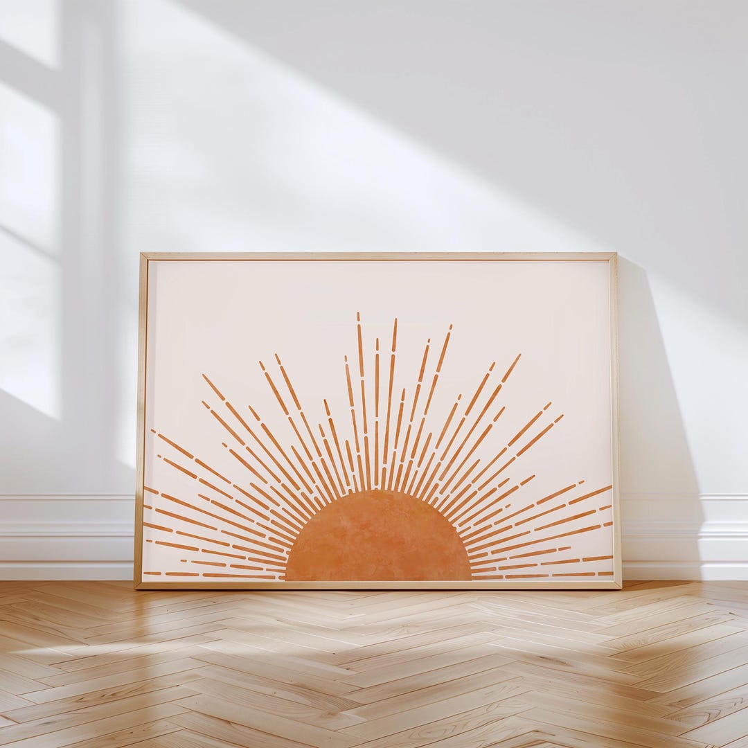 Boho Sunburst Wall Art, Burnt Orange Sun Print, Printable Sunrise ...