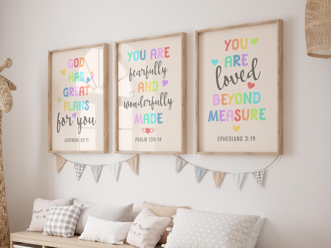 Kids Bible Verse Print Set of 3, Christian Nursery Wall Decor ...