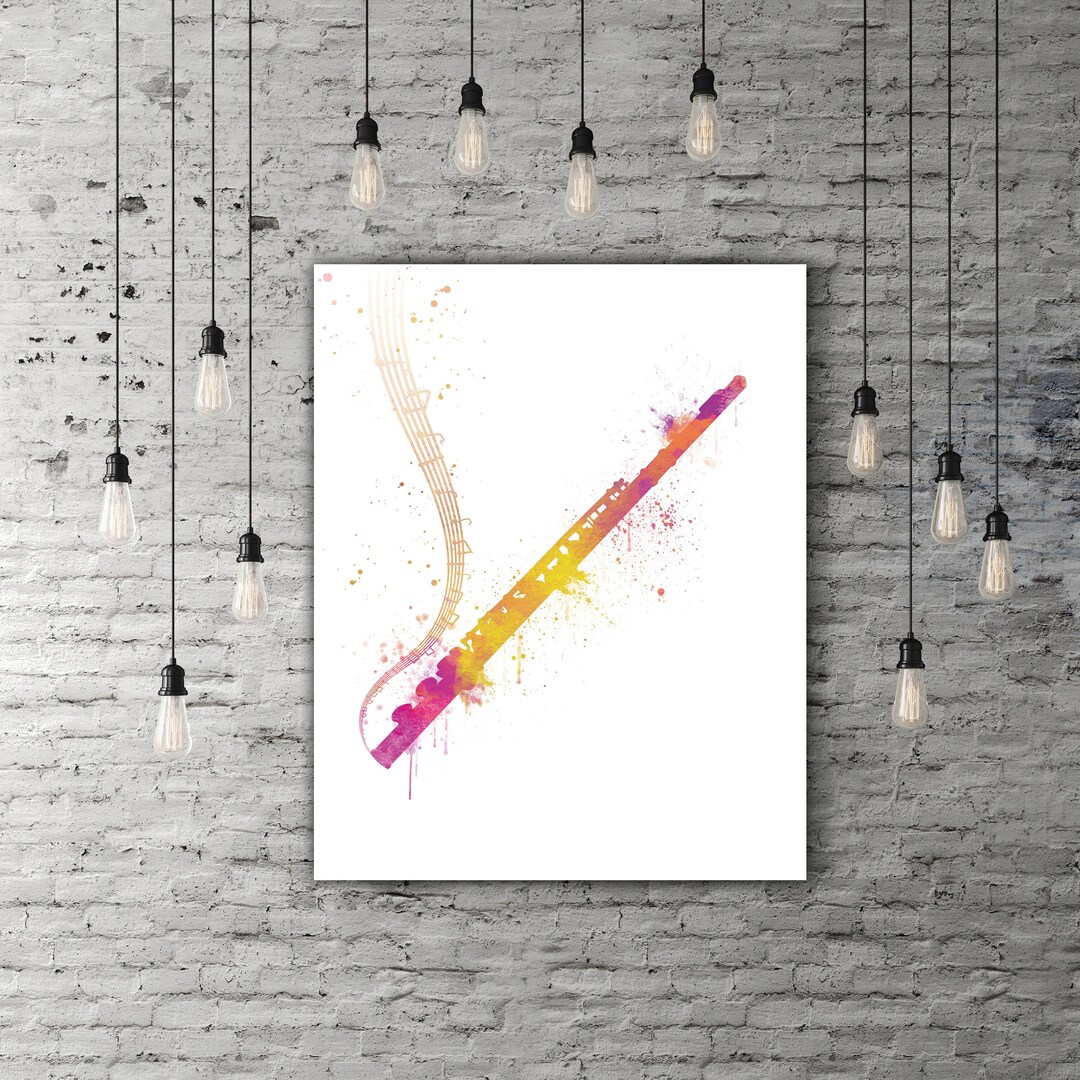 Flute Instrument Music Poster, Colorful Flute Print, Musician Gift ...