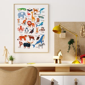 Animal Alphabet Poster, Nursery ABC Wall Art, A-Z Animals Watercolor ...