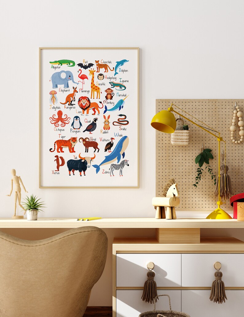 Animal Alphabet Poster, Nursery ABC Wall Art, A-Z Animals Watercolor ...