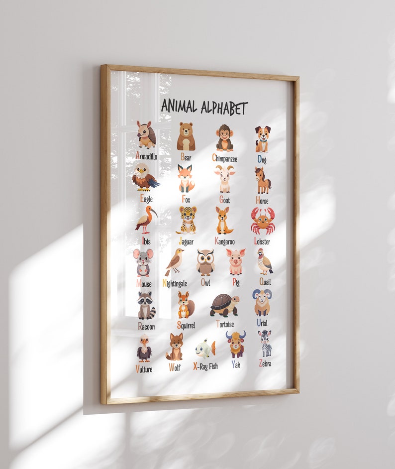 Cute Animal Alphabet Poster for Classroom Wall, Printable ABC Wall Art ...