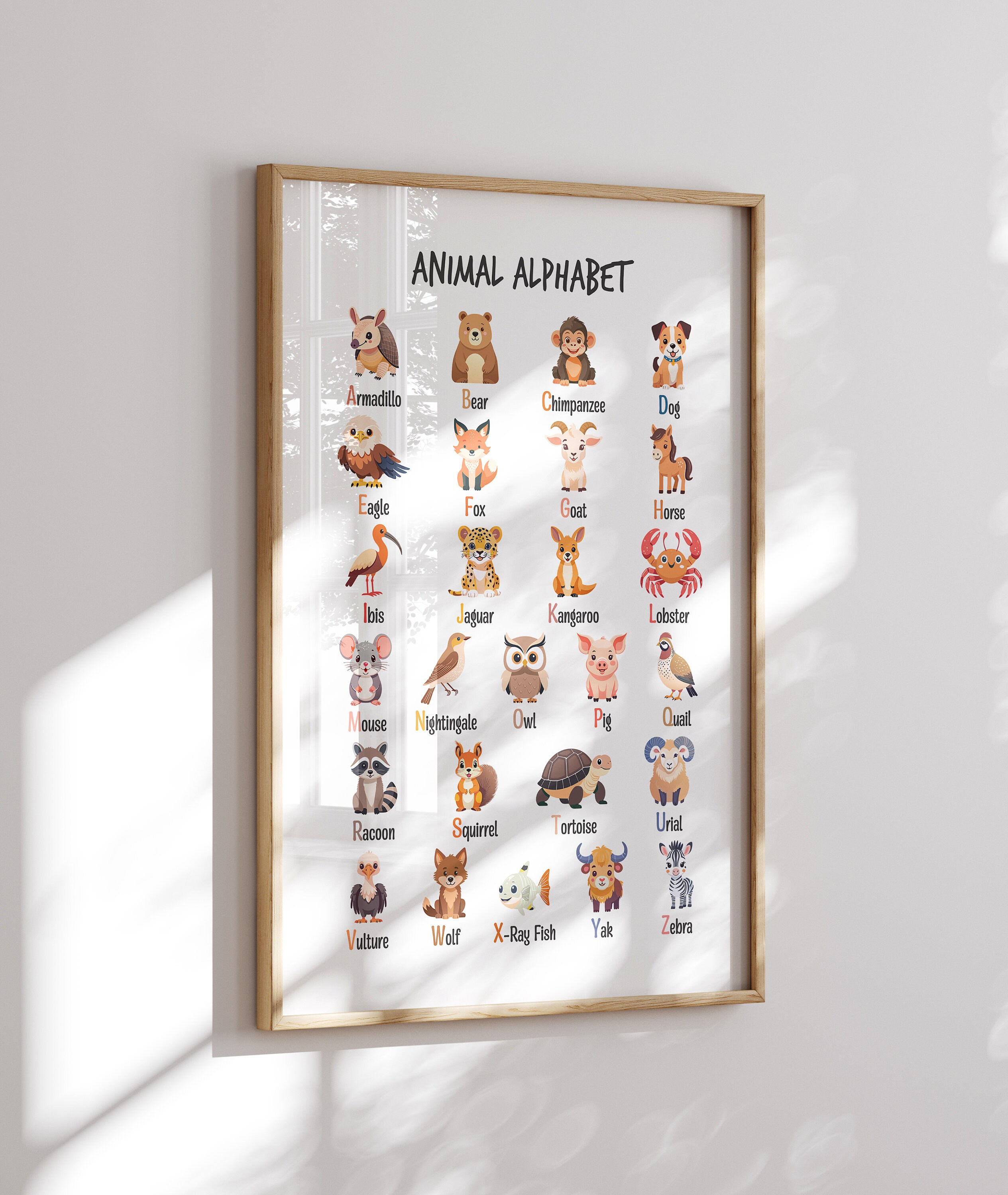Cute Animal Alphabet Poster for Classroom Wall, Printable ABC Wall Art ...