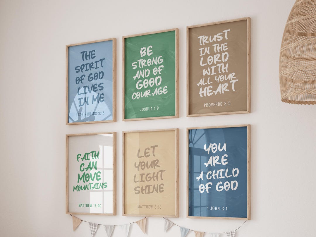 Kids Bible Verse Print Set of 6, Christian Nursery Decor (digital ...