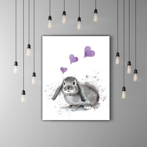 Cute Bunny Print Gray Watercolor Rabbit Art Cute Animal - Etsy