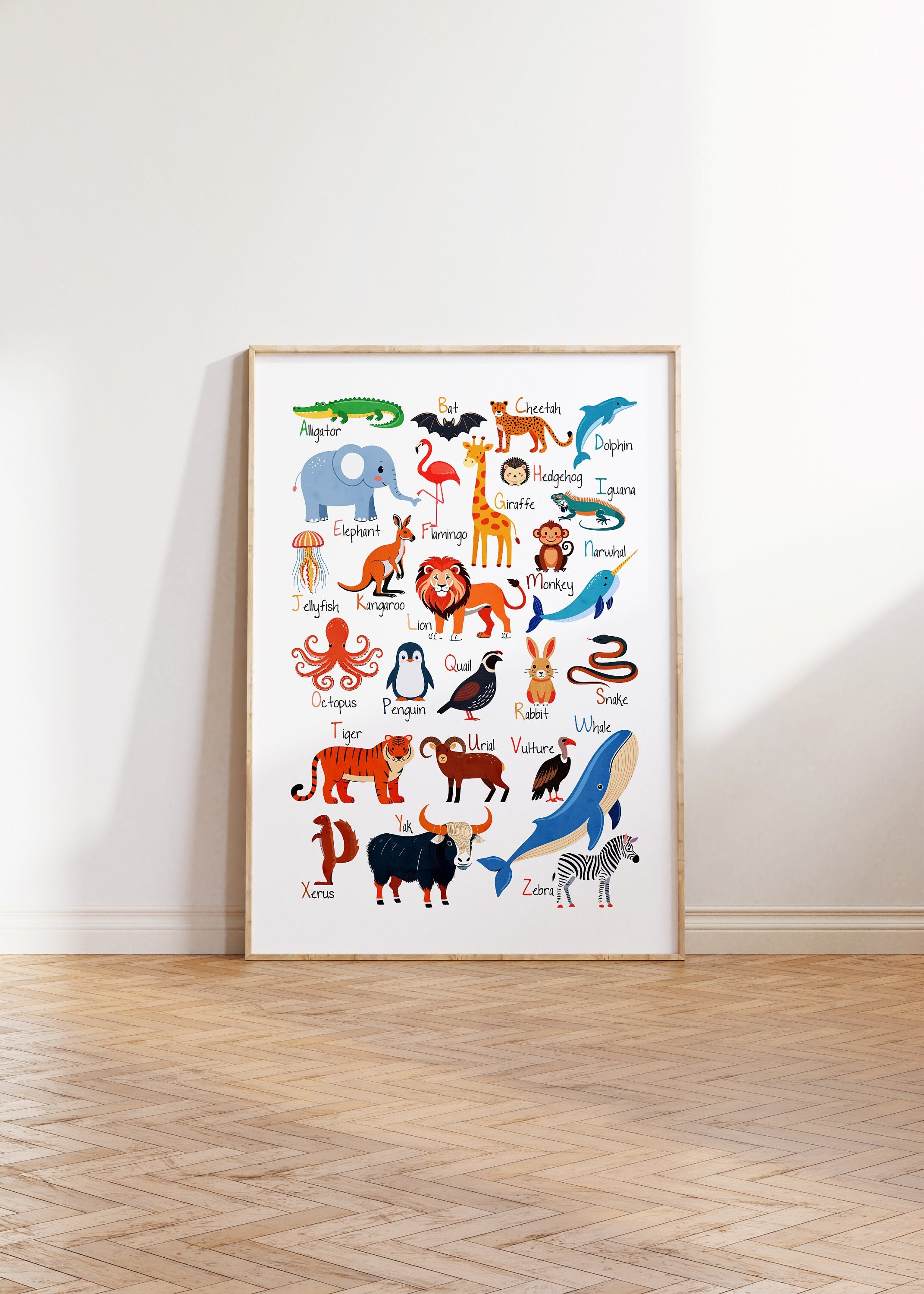 Animal Alphabet Poster, Nursery ABC Wall Art, A-Z Animals Watercolor ...