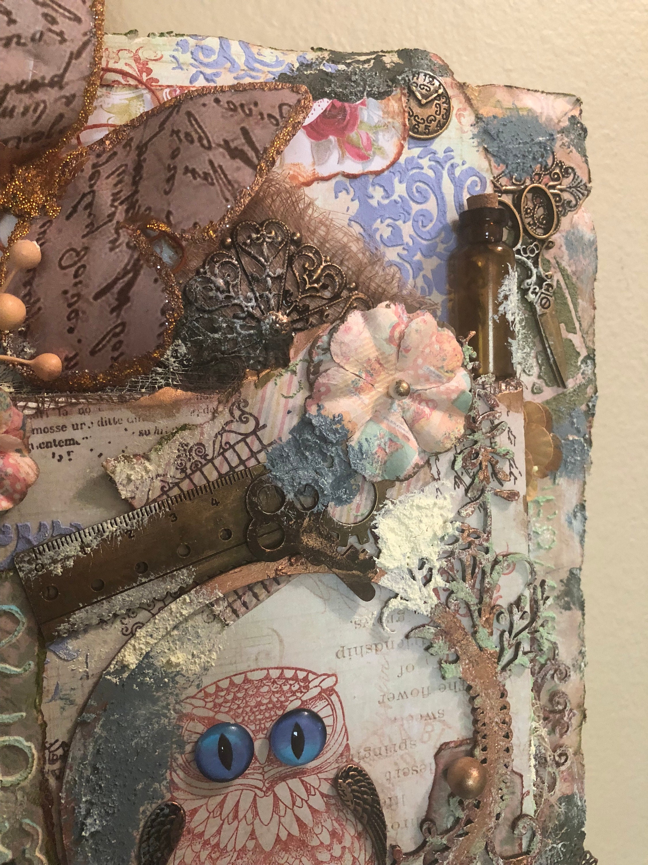 WAY TOO MUCH! Two Canvases Covered With Papers Featuring an Owl With ...