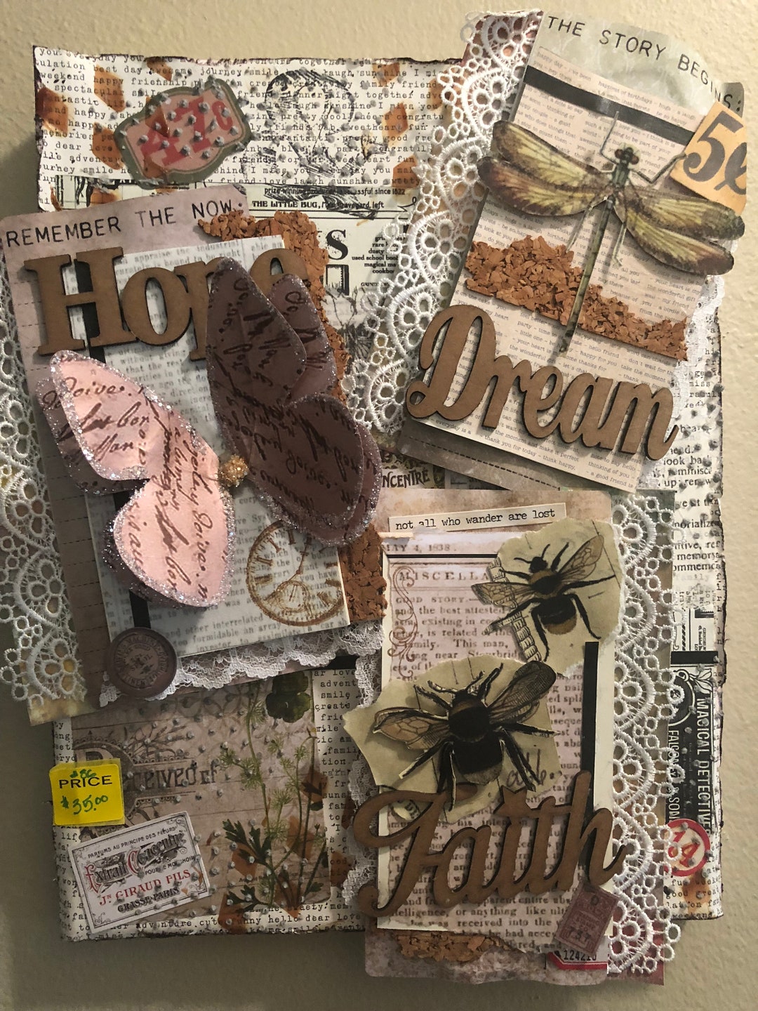 HOPE, DREAM, FAITH; Inspirational Collage With Butterflies, Dragonfly ...