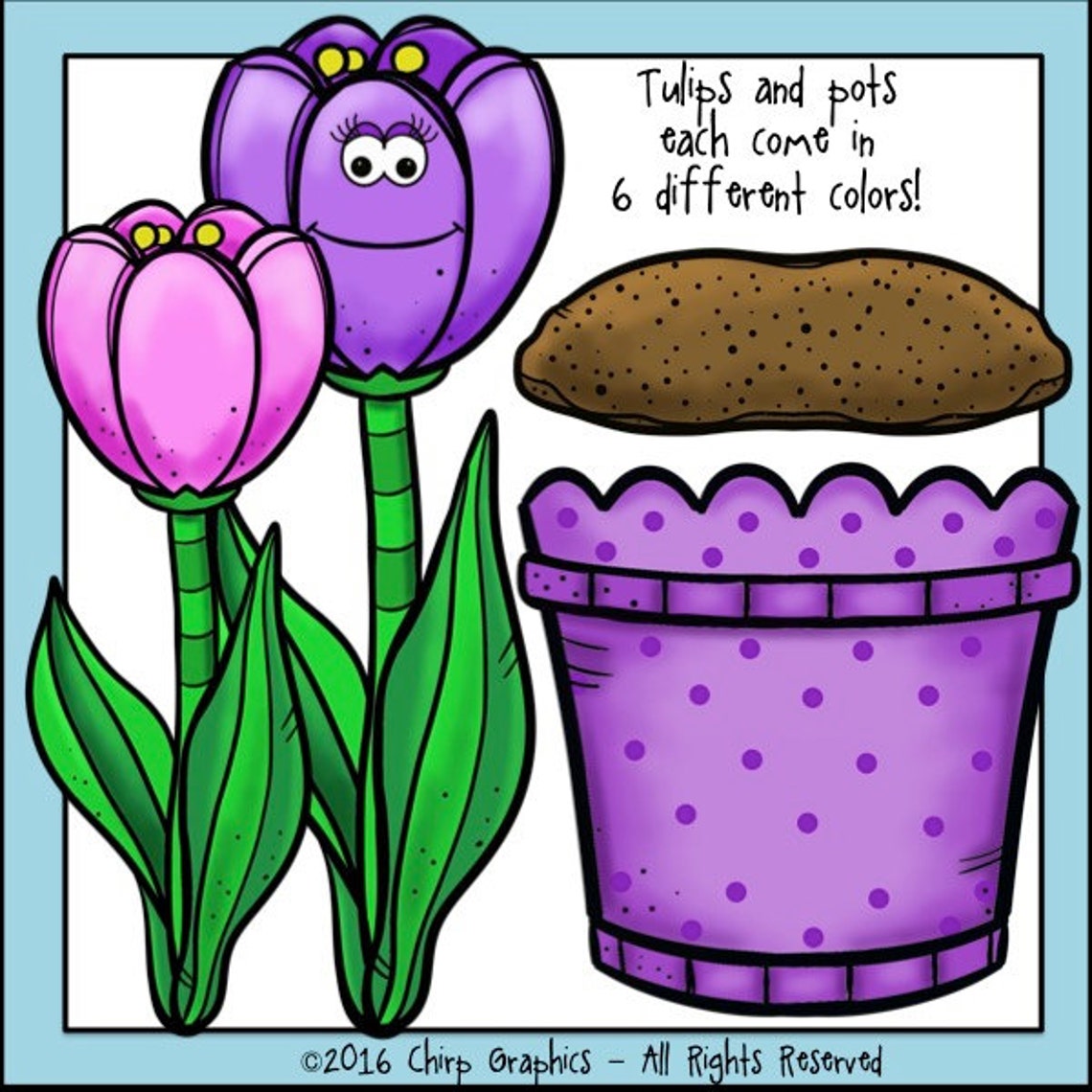 Tulips and Flower Pots Clip Art Set Chirp Graphics | Etsy