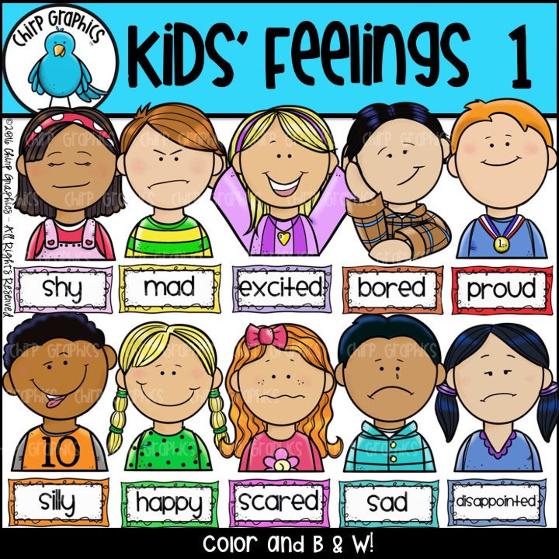 Children Feelings Faces Clip Art Set 1 - Chirp Graphics - Etsy