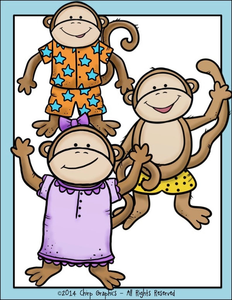 5 Little Monkeys Jumping on the Bed Clip Art Set Chirp - Etsy