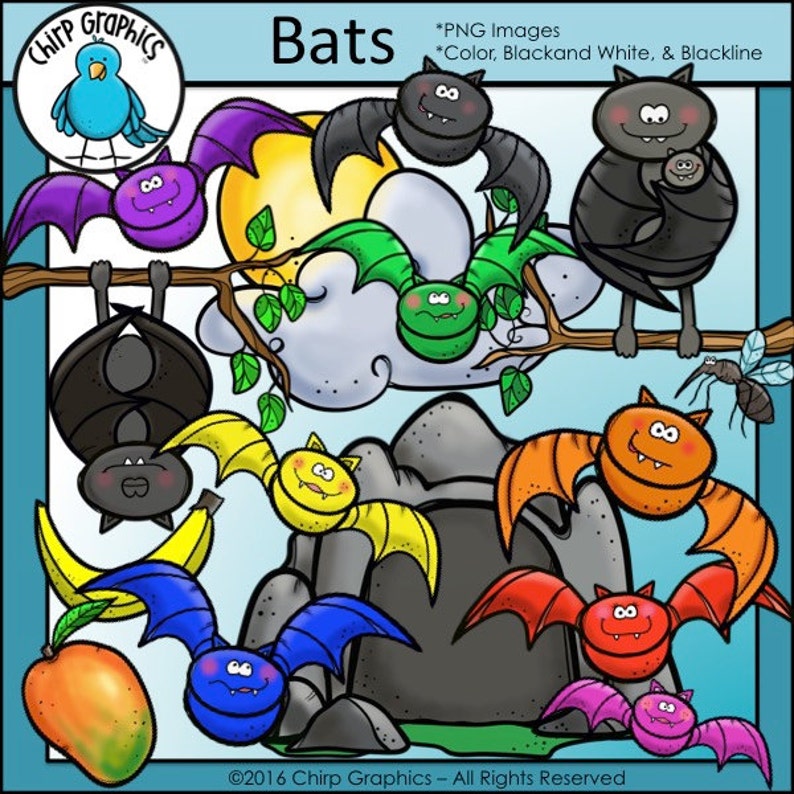 Bats Clip Art Set Chirp Graphics - Etsy
