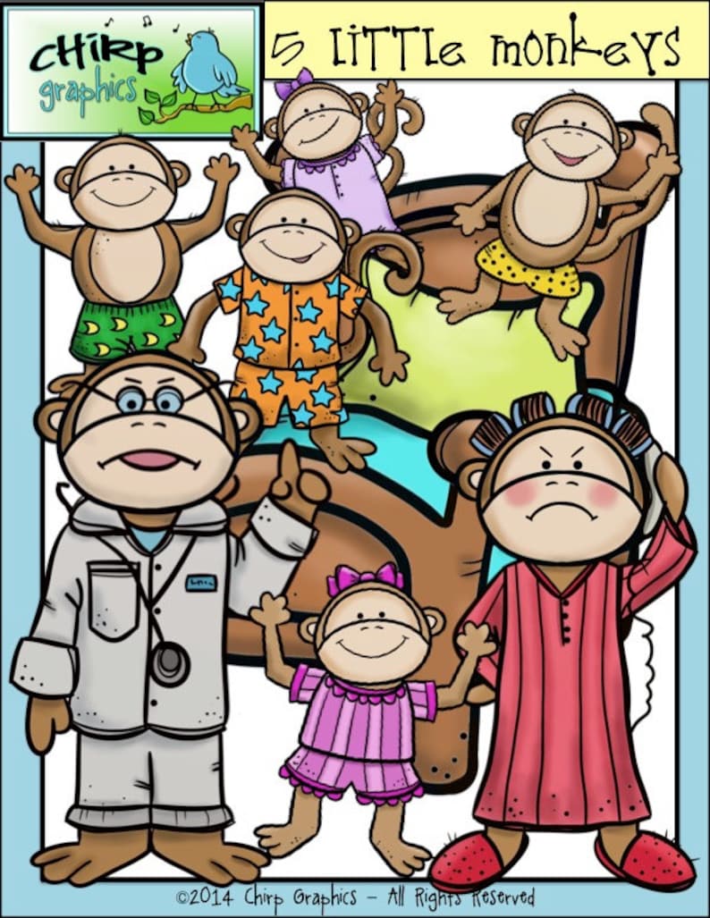 5 Little Monkeys Jumping on the Bed Clip Art Set Chirp - Etsy