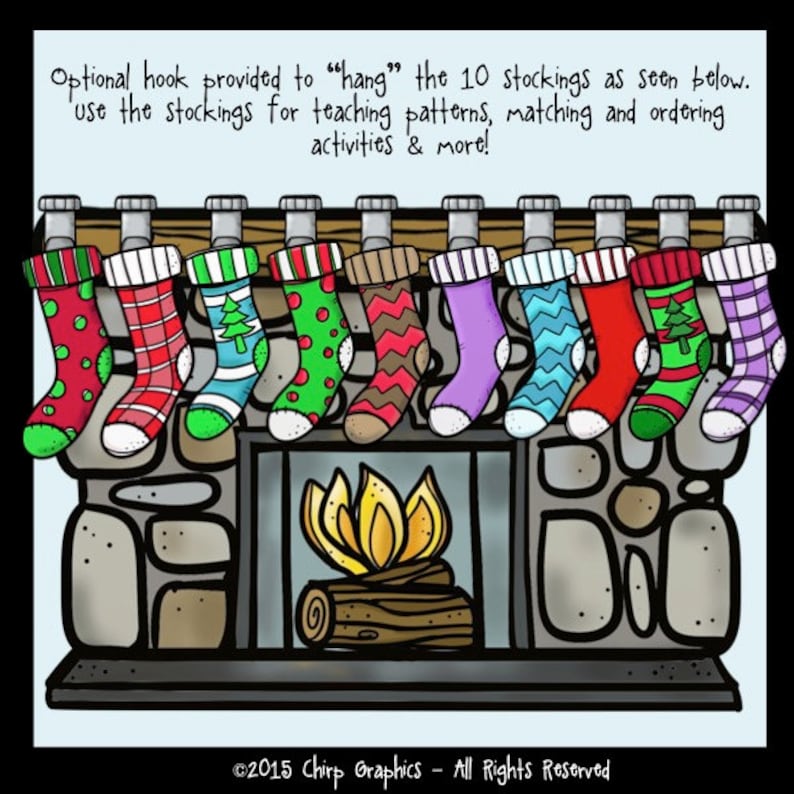 Christmas Stockings by the Fireplace Clip Art Set - Chirp Graphics - Etsy