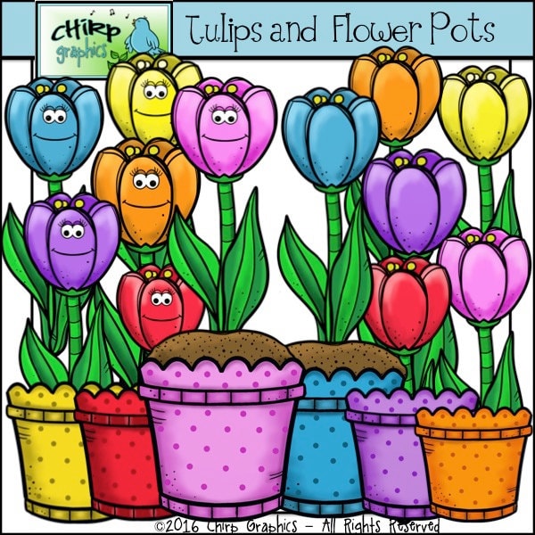 Tulips and Flower Pots Clip Art Set - Chirp Graphics - Etsy