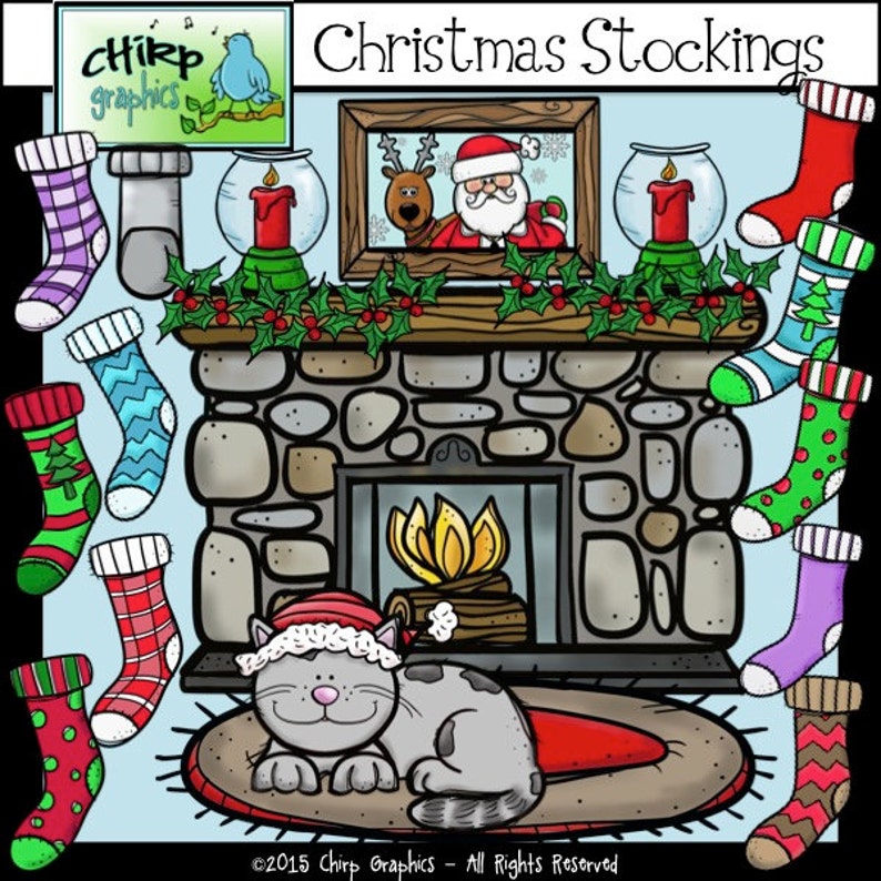 Christmas Stockings by the Fireplace Clip Art Set - Chirp Graphics - Etsy