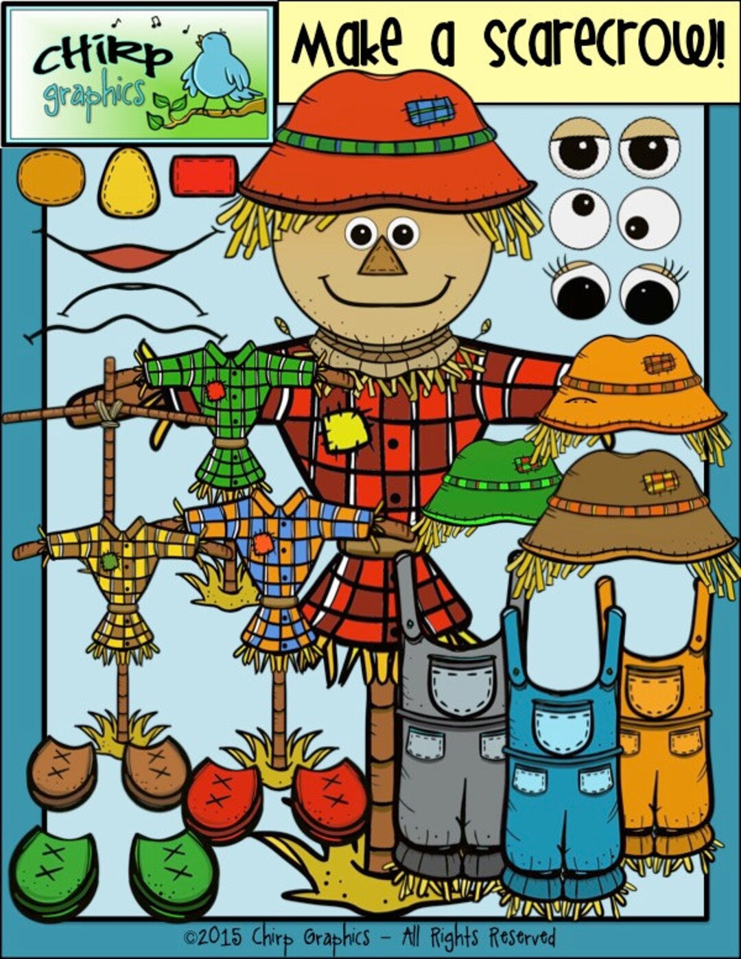 Make a Scarecrow Clip Art Set Chirp Graphics - Etsy